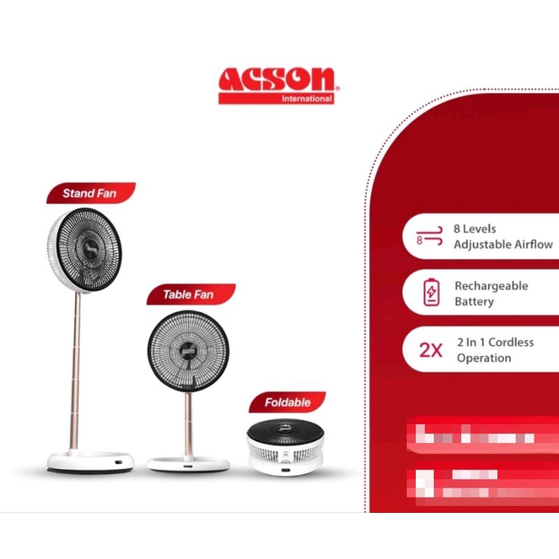 (Ready Stock)Acson Foldable Floor Fan AFF10A-Rechargable,Cordless ...