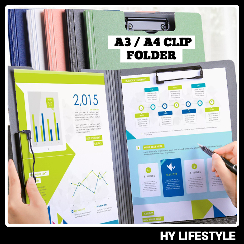 [HY] A3 A4 Double Clipboard Folder File with Cover Office Document Organizer Stationery 竖式横式A3 ...