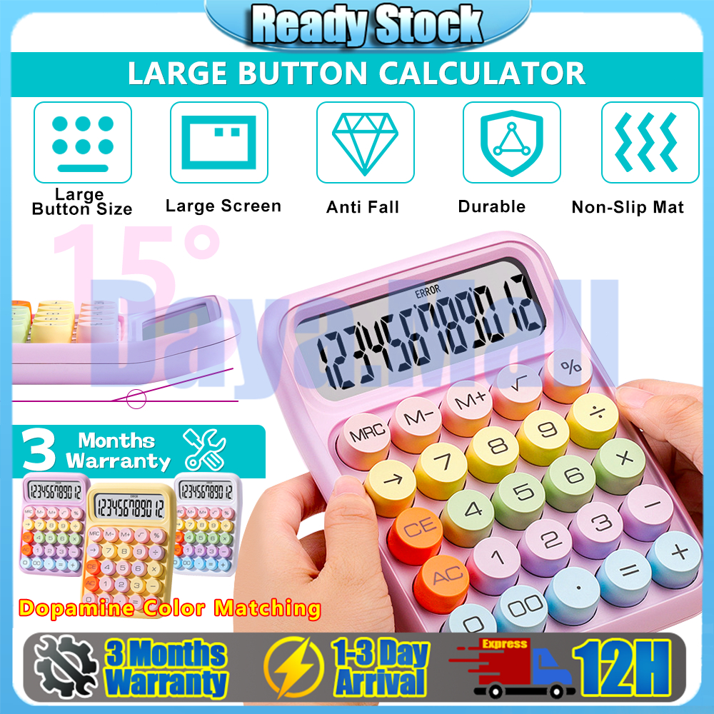 12 Digits Candy Style of Large LCD Display Calculator Dual Power Mode ...