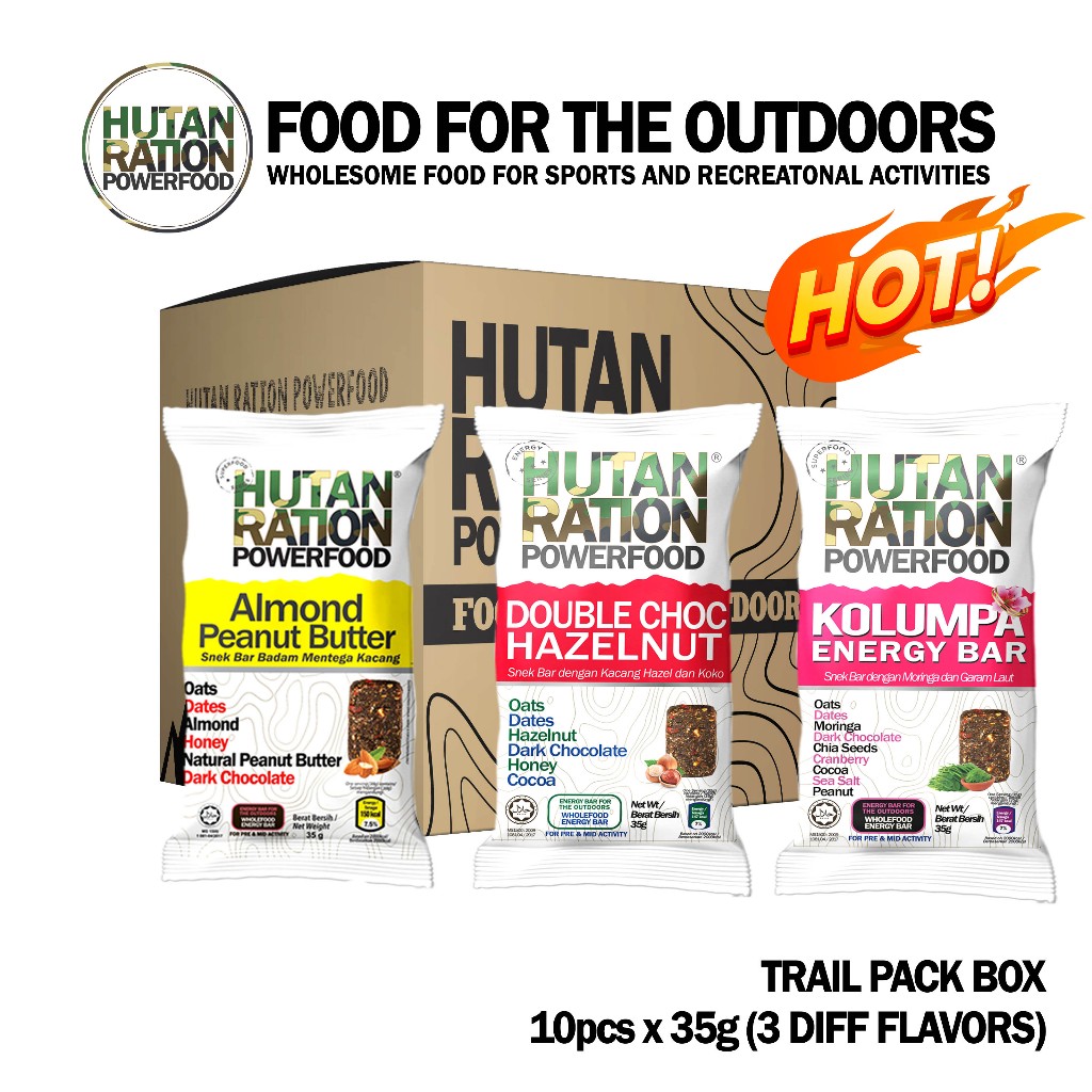 Hutan Ration Powerfood Energy Bar Trail Pack - 3 Flavors (35g x 10 Pcs ...