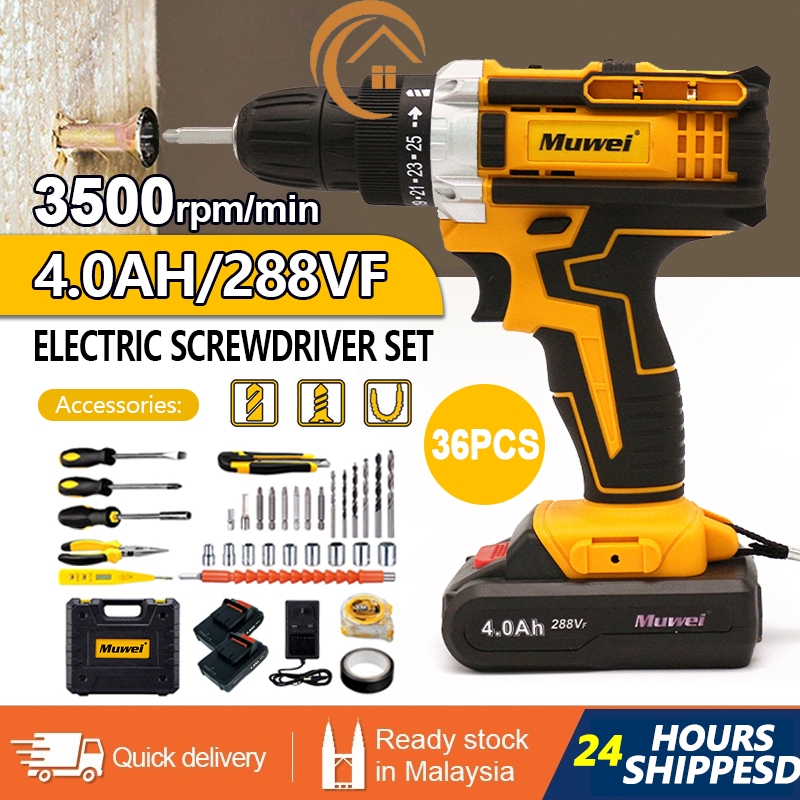 🔧4.0AH 36pcs Dongcheng Cordless Drill Cordless Hummer Drill Cordless ...