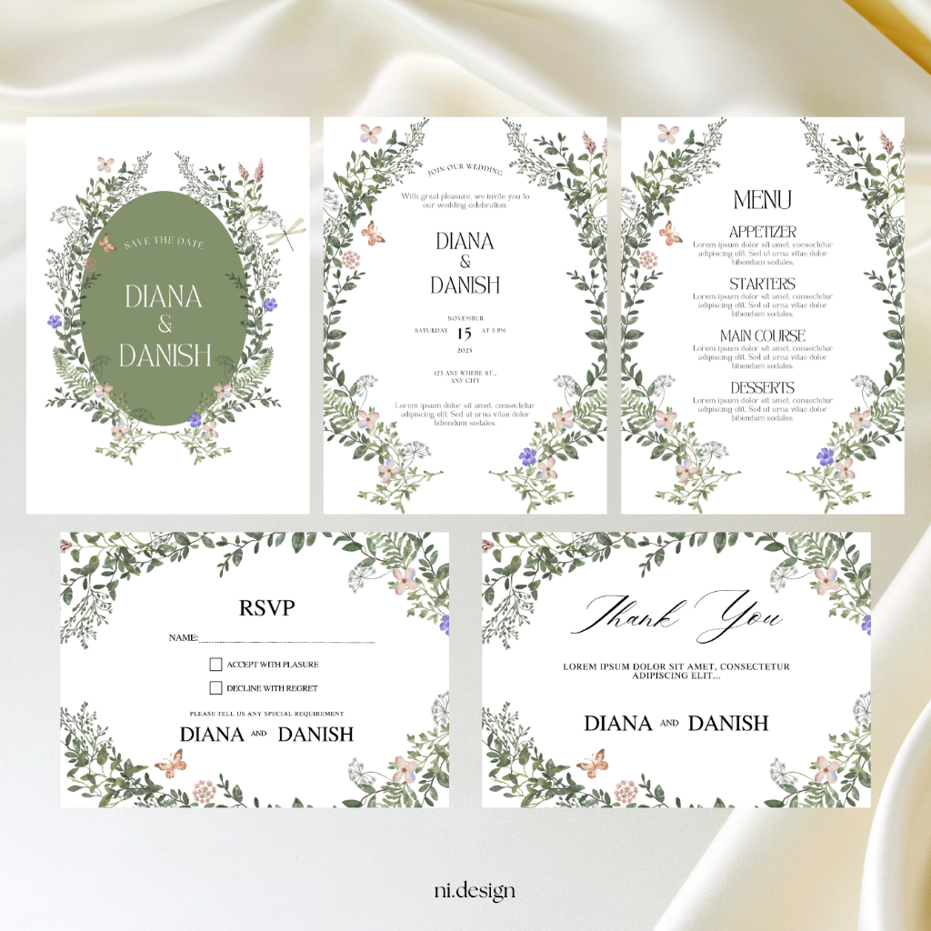 Editable Wedding Card Template Kad Kahwin Invitation Card Flower ...