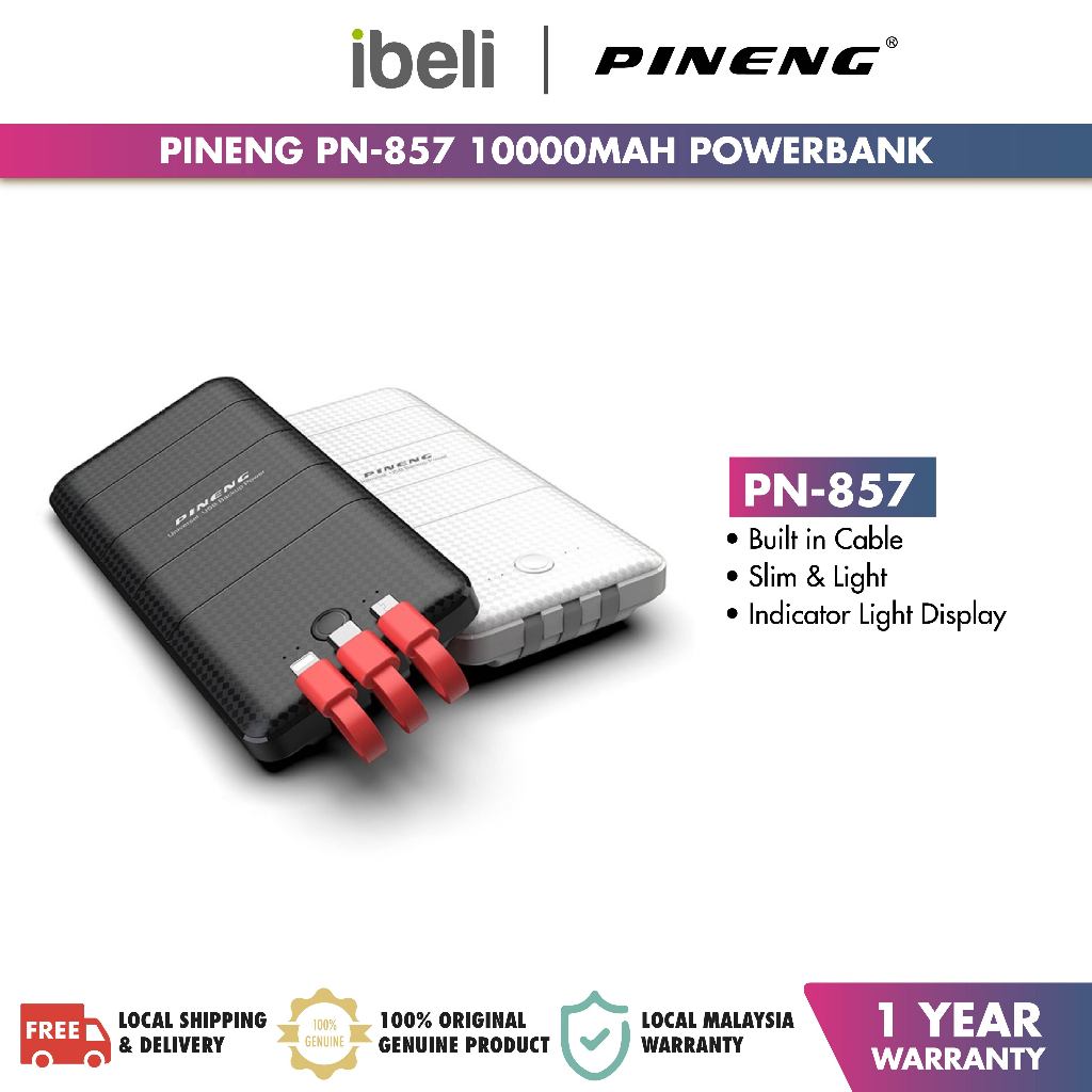 [New Arrival] Pineng PN-857 Powerbank with 3 Built-In Cable Type C ...