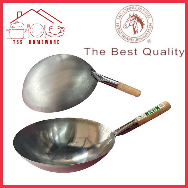HORSE BRAND Stainless Steel Deep Shape Wok/Kuali /Kuali Tangkai Kayu ...