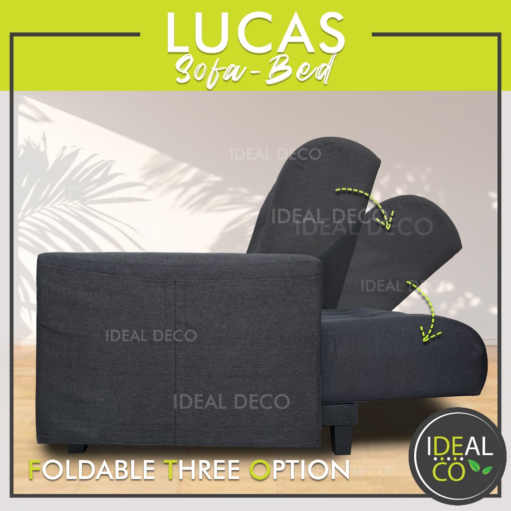 (Free Delivery) Lucas Sofa Bed : Water Repellent Fabric Full Foldable Solid Wood Sofas (3 Seater ...