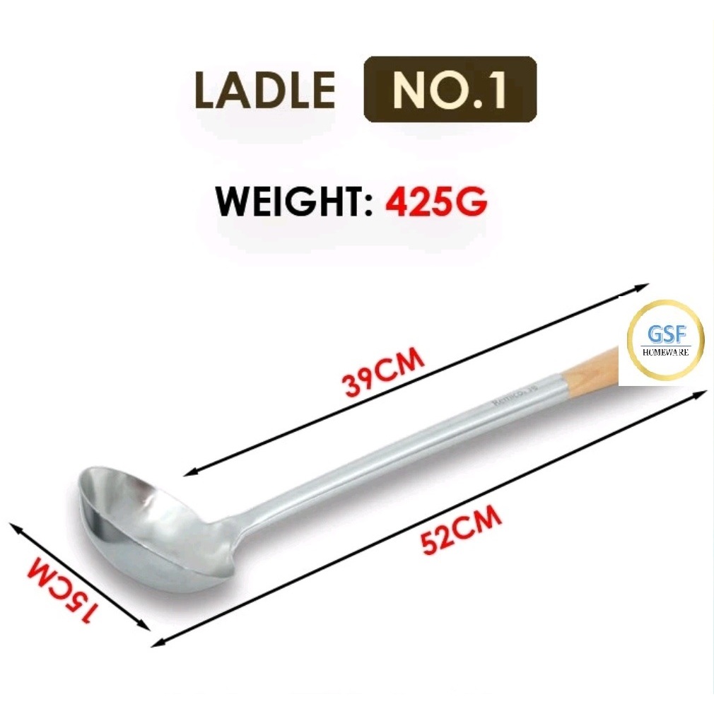 HEAVY DUTY HOTEL KITCHEN STAINLESS STEEL LADLE WITH WOOD HANDLE ...