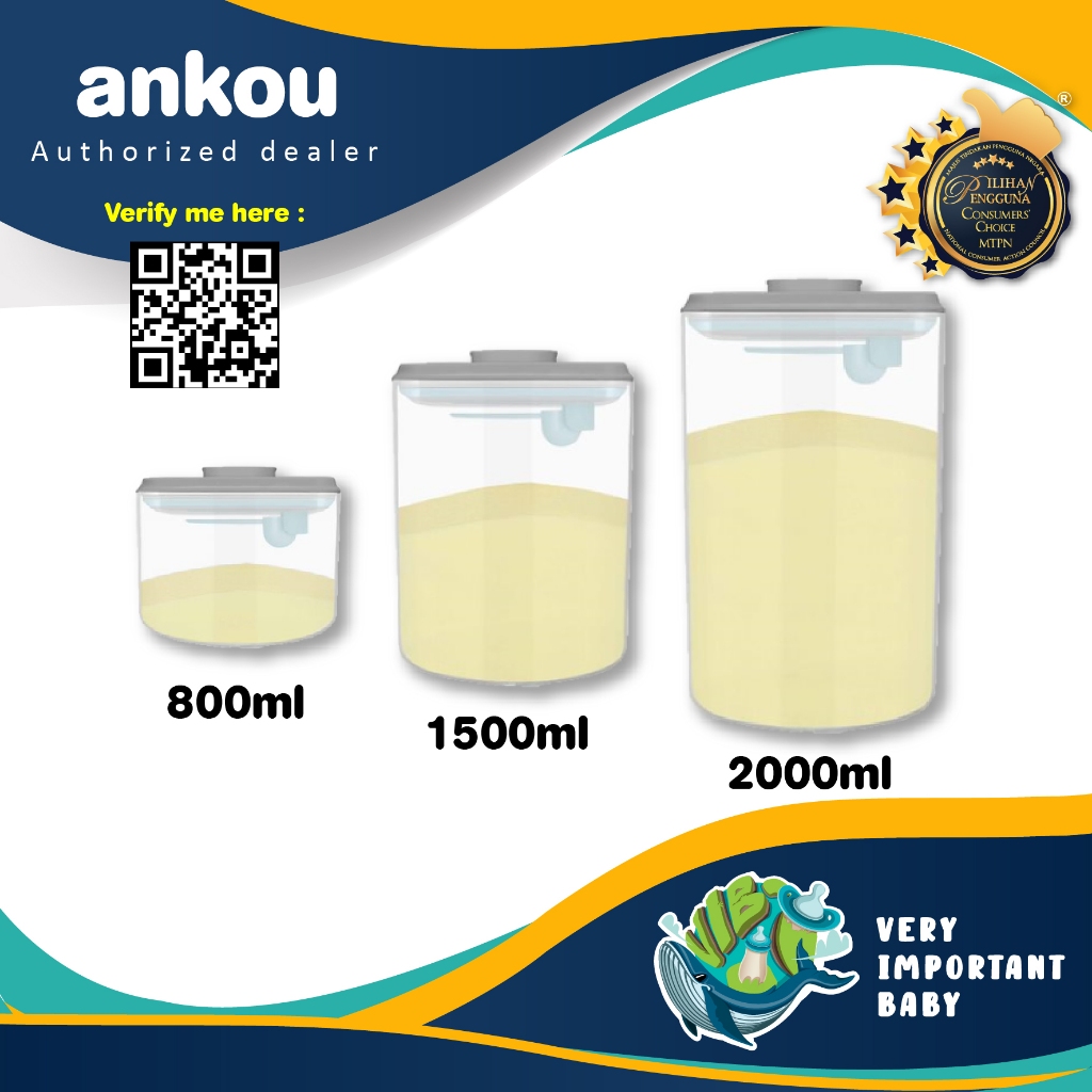 Ankou Air Tight Milk Powder Container - Circle (800ml/1500ml/2000ml) Grey Lid | Shopee Malaysia