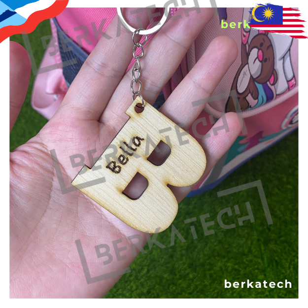 BERKATECH Keychain Huruf Beg Sekolah Budak | Engrave Nama | Wooden ...