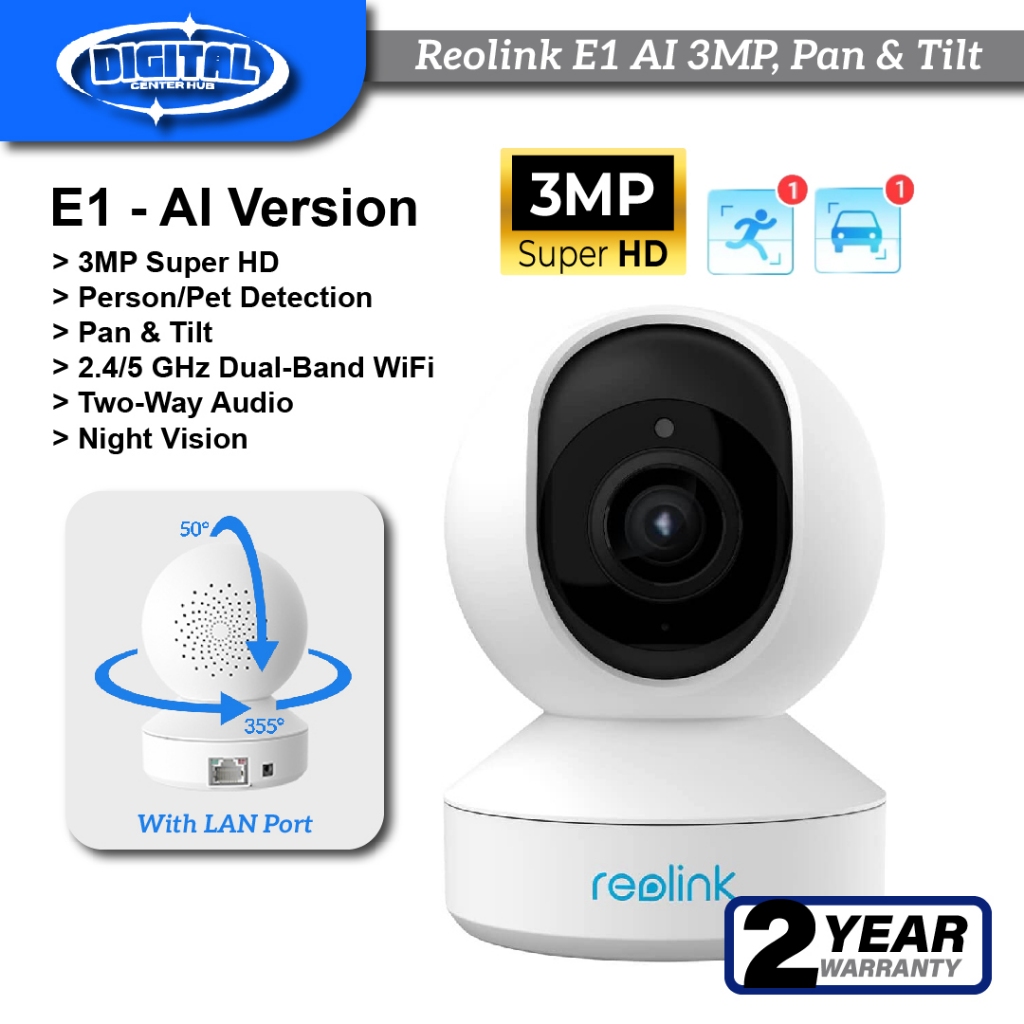 Reolink E1-V2 AI Model | Person/Pet Detection | Wireless PT Smart Home IP | 3MP Super HD | Pan ...