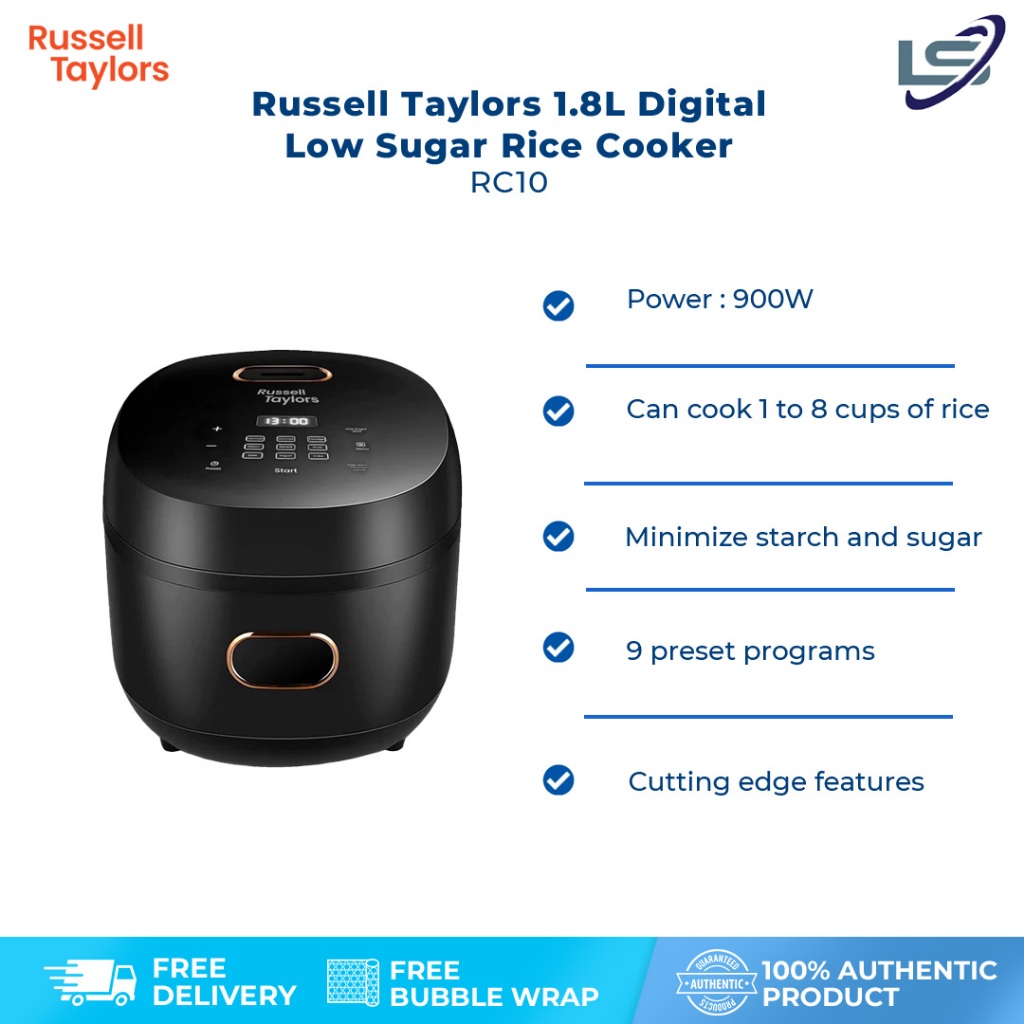 Russell Taylors 1.8L Digital Low Sugar Rice Cooker RC10 | 900W Power ...