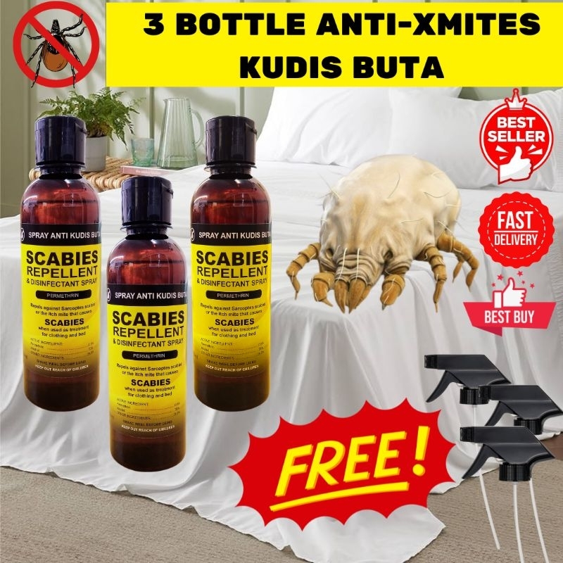 3 BOTTLE SPRAY KUDIS BUTA XMITES 250ML BERKESAN HAMA GATAL KULIT ...