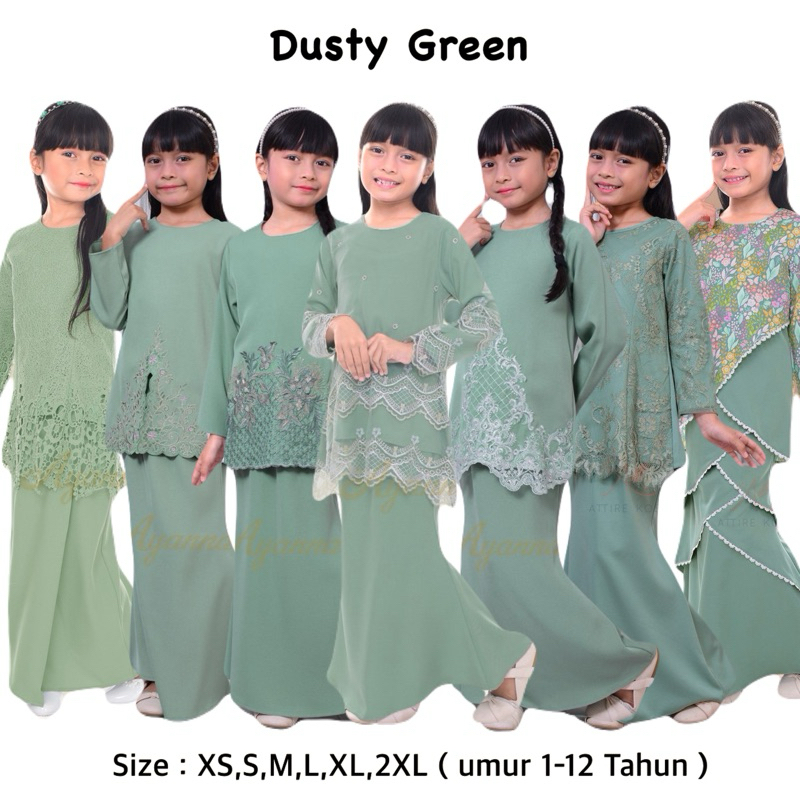 🔥(KIDS 1-12 TAHUN) TEMA BAJU KURUNG DUSTY GREEN RAYA 2025 | BAJU KURUNG ...