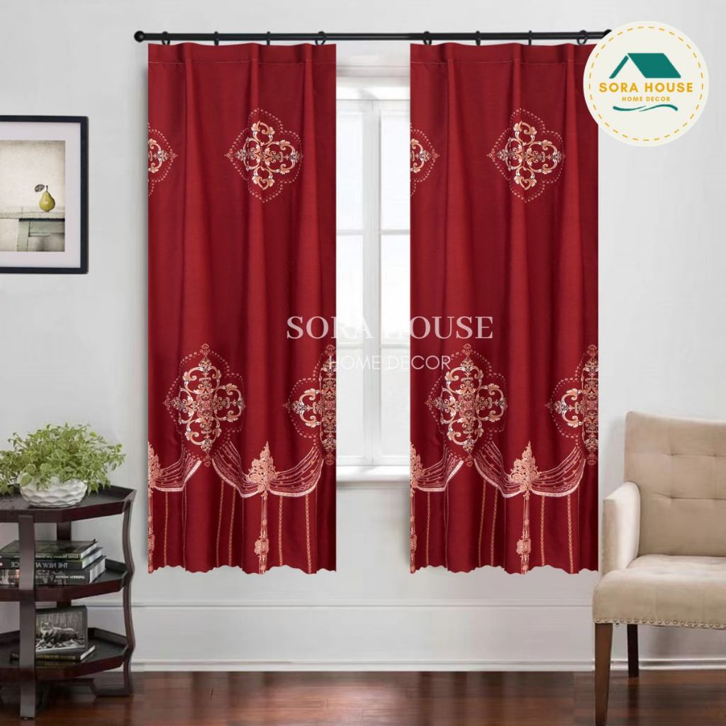 [RCJ⚜] SORA BATIK Semi Blackout Curtain 2IN1 Hook Rod Langsir Raya ...
