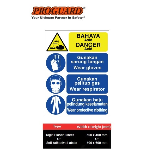 Proguard Danger Acid Wear PPE Multi Message Indoor Outdoor Site Safety ...