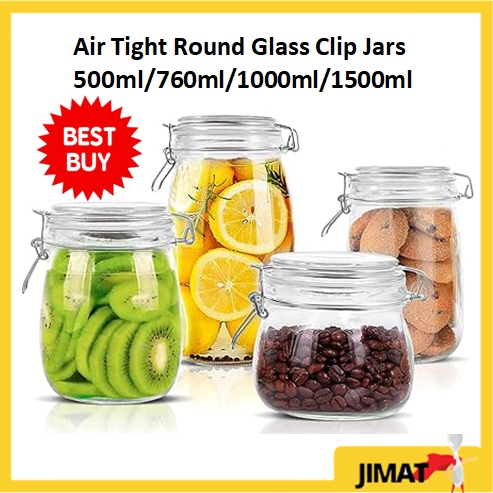 #KORKN-STYLE Air Tight Glass Jars 500ml/760ml/1000ml/1500ml, Clip Jars ...