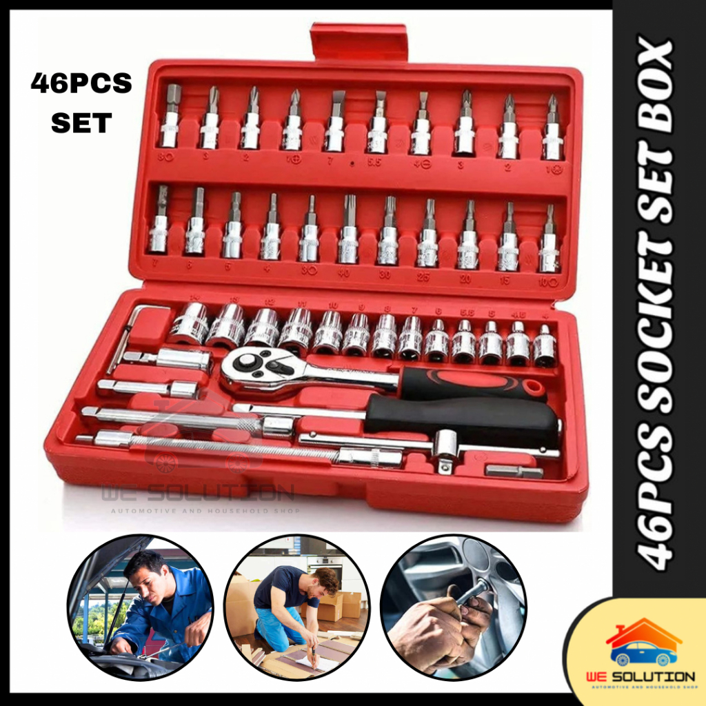 [WS] HEAVY DUTY 46pcs Chrome Vanadium Socket Set Tool Box Set Ratchet ...