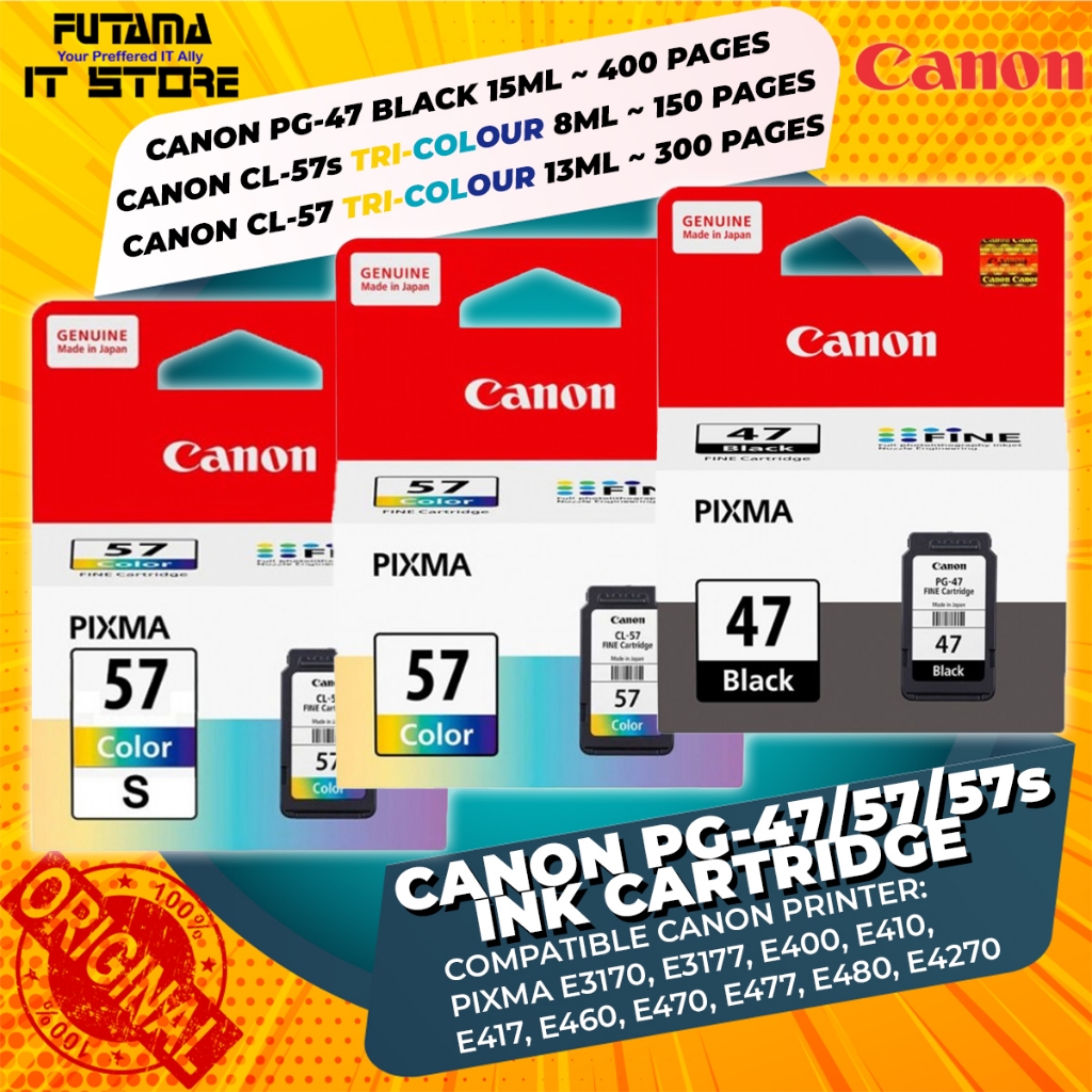 Canon PIXMA PG-47 (Black), CL-57/CL-57s (Colour) Original Ink ...