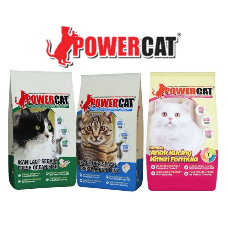POWER CAT MAKANAN KUCING TUNA,IKAN LAUT,KITTEN REPACK 900G (PRODUK ...