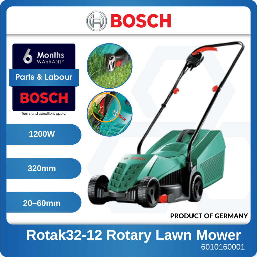 BOSCH ROTAK 32-12 Lawn Mower Electric Grass Cutter Gardening Tools Lawn ...