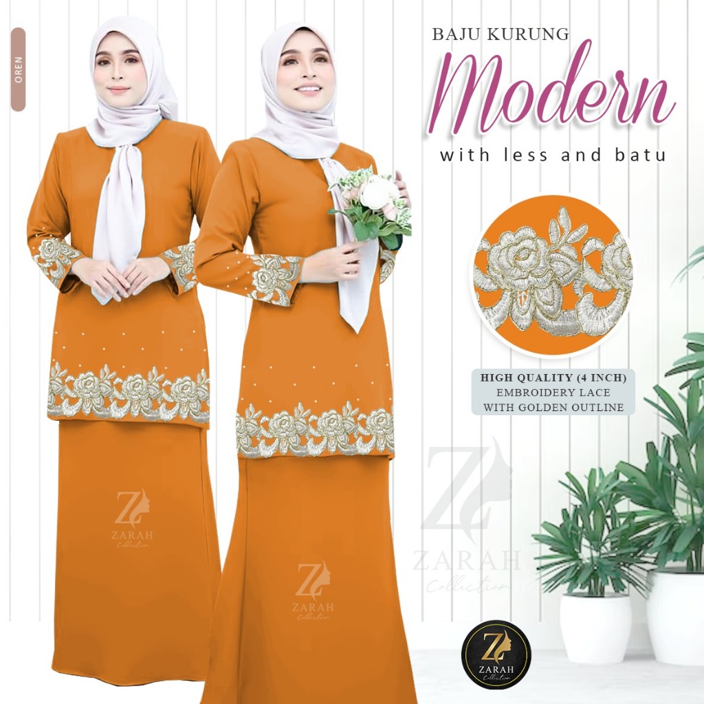High Quality Stylish Baju Kurung Modern With Front Lace Gold Outline ...