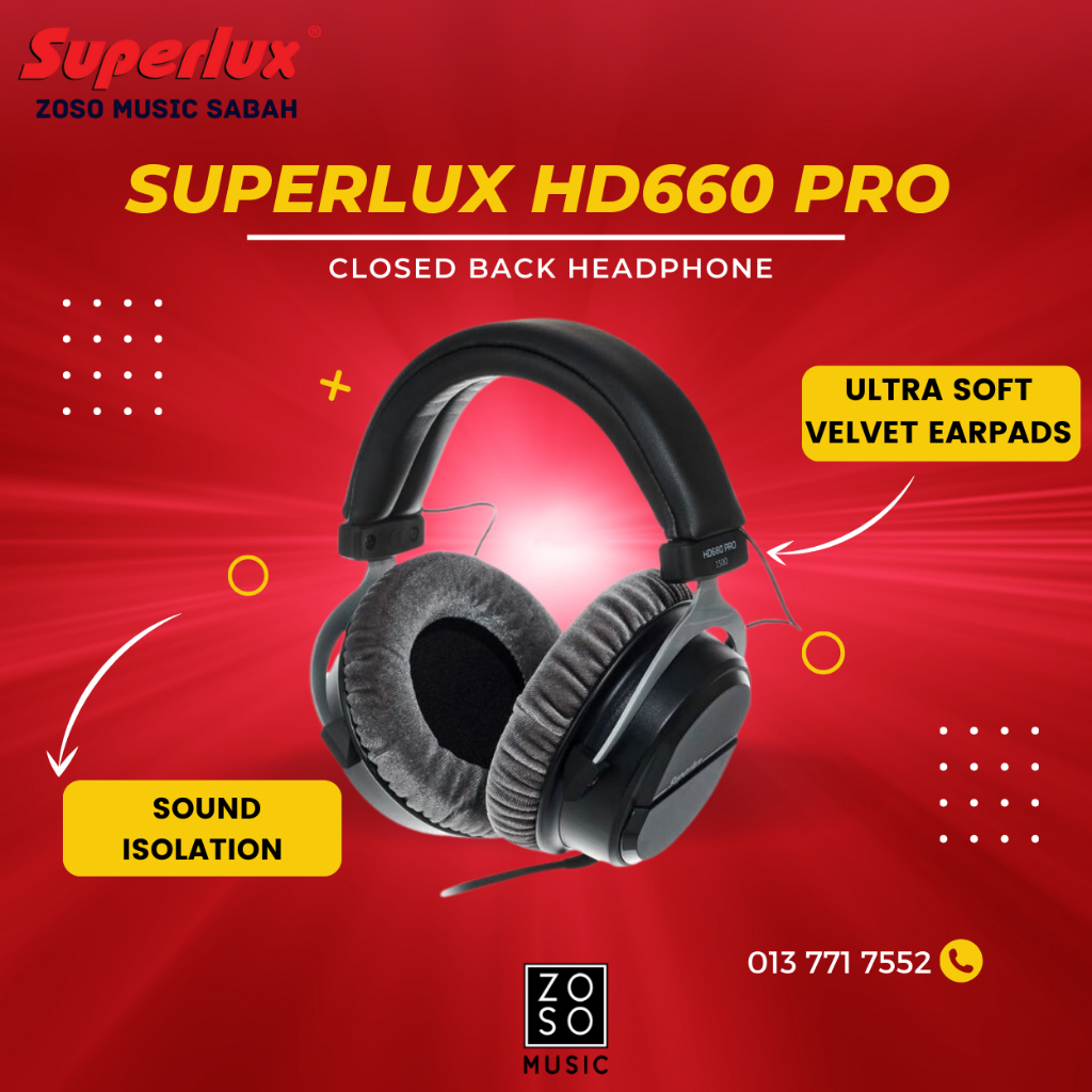 SUPERLUX HD660 PRO 150 OHM & 32OHM CLOSED BACK HEADPHONE / ZOSO MUSIC ...