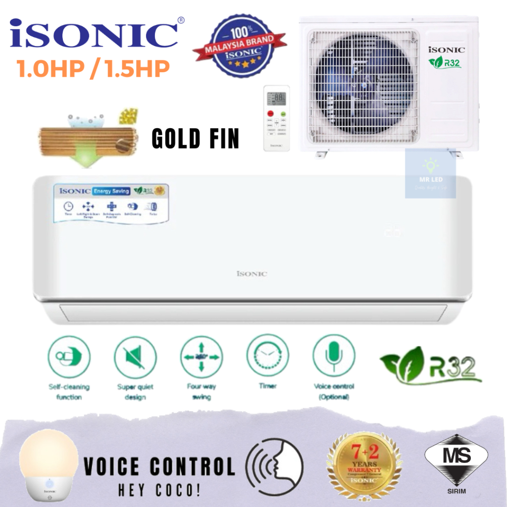 ISONIC Air Conditioner R32 1HP/1.5HP (Non-Inverter Aircond) | Shopee ...