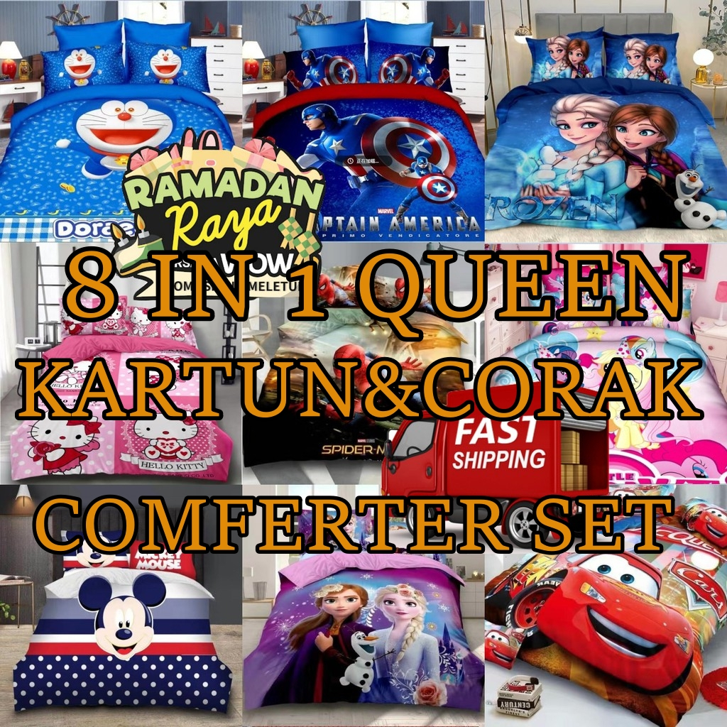 8 IN 1 CADAR QUEEN/ KARTUN& CORAK COMFORTER SET | 8 IN 1 QUEEN ...
