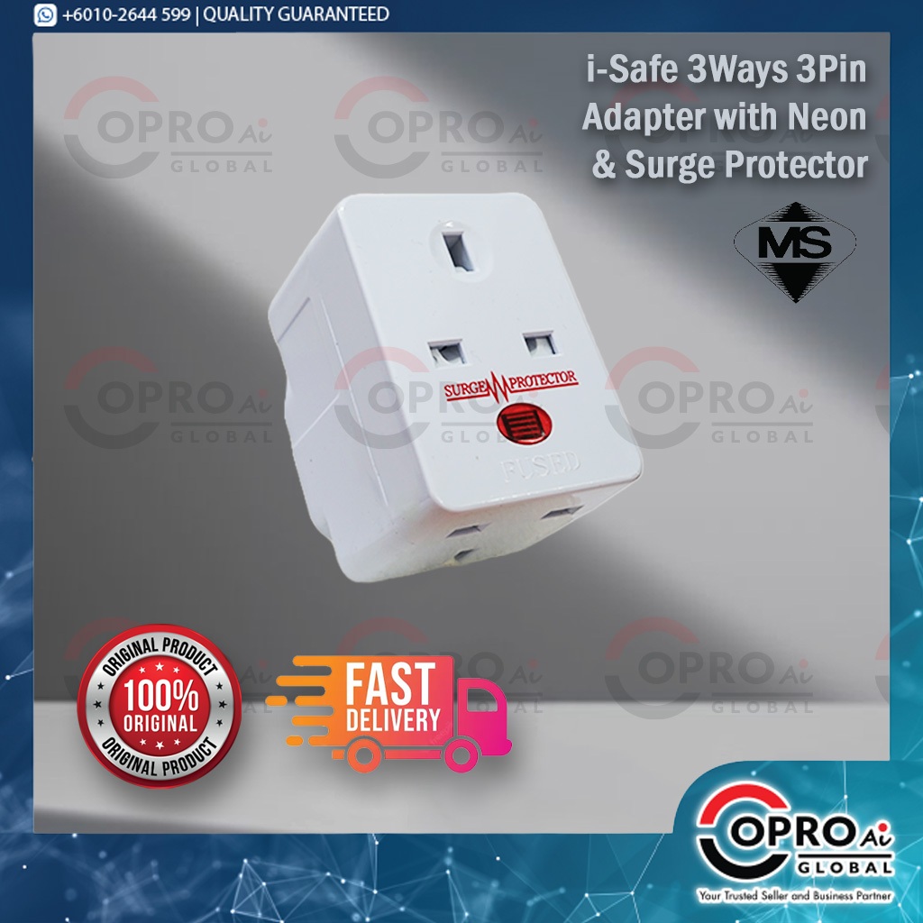 i Safe 3 Ways 3 Pin Adaptor with Neon & Surge Protector | Shopee Malaysia