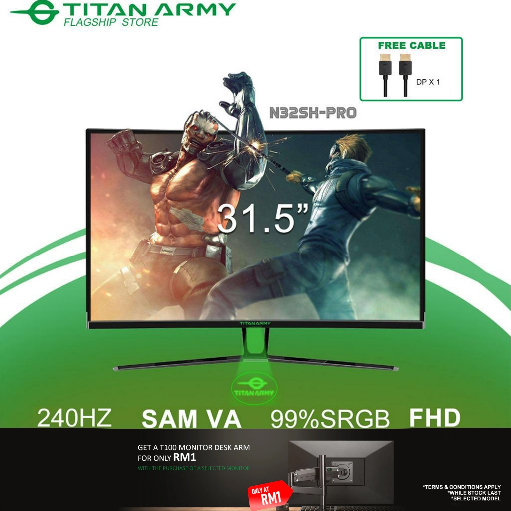 TITAN ARMY 32" FHD R1500 Curved 240Hz Samsung VA Gaming Monitor (N32Sk ...
