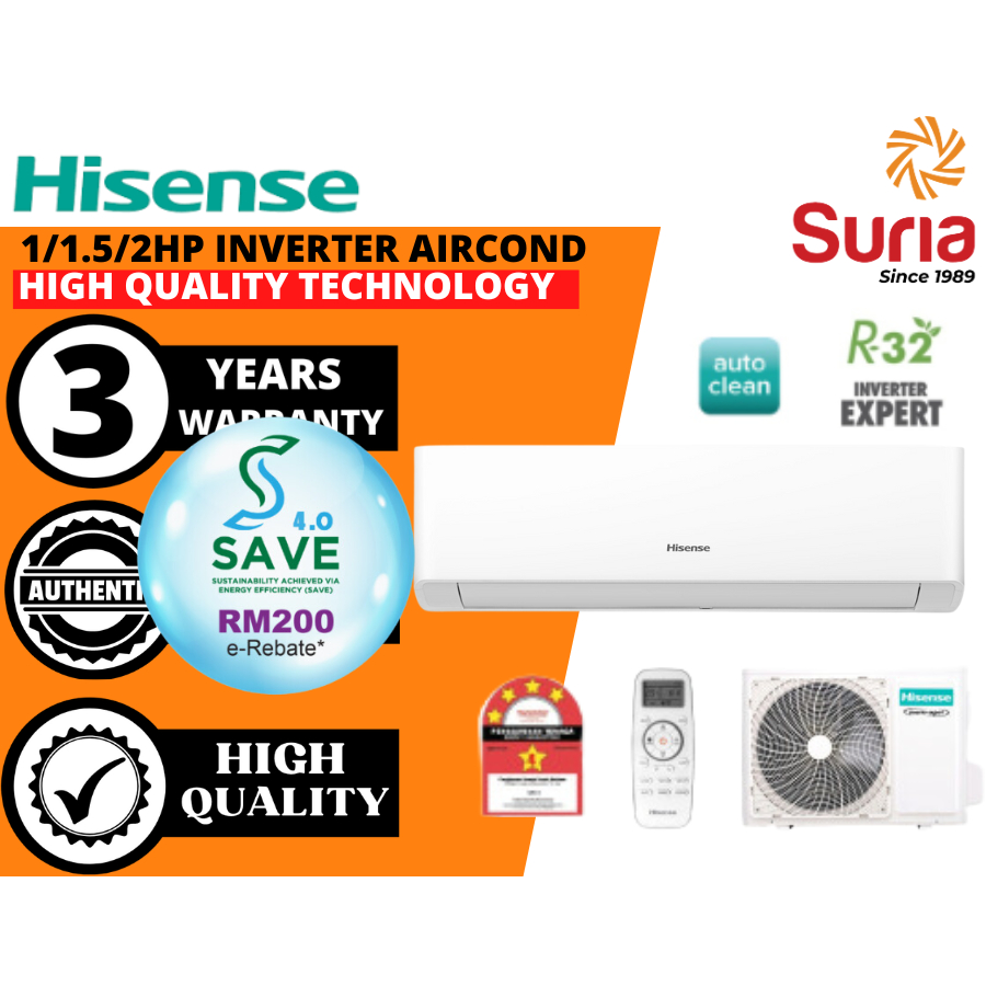 (Free Delivery Penang,Kedah & Perlis)Hisense 1/1.5/2HP R32 Gas Inverter Split Air Conditioner ...