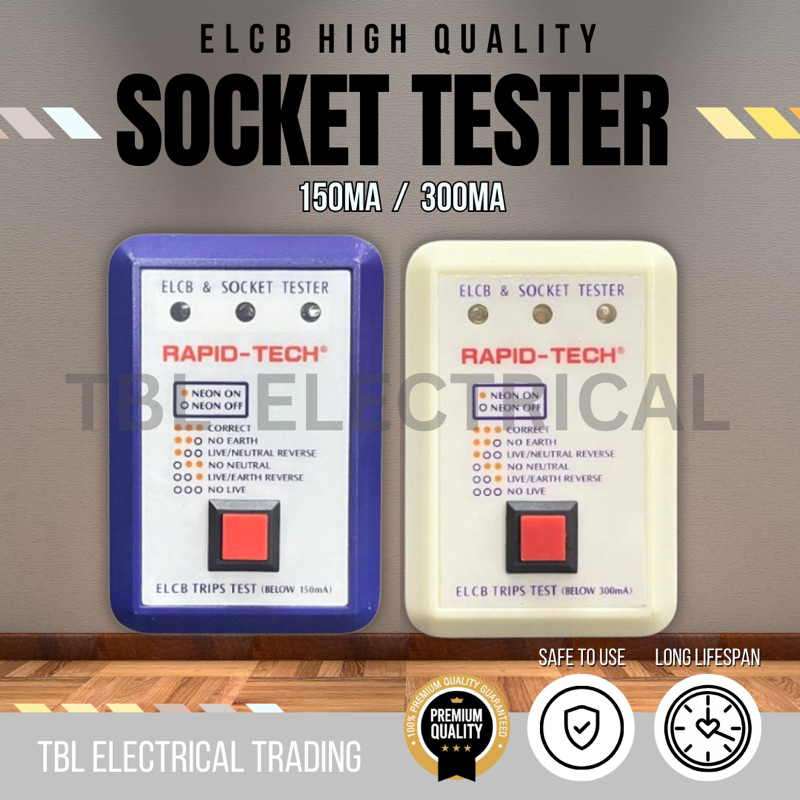 Rapid-Tech 13AMP ELCB & Socket Tester (150mA / 300mA) Single Phase , 3 ...