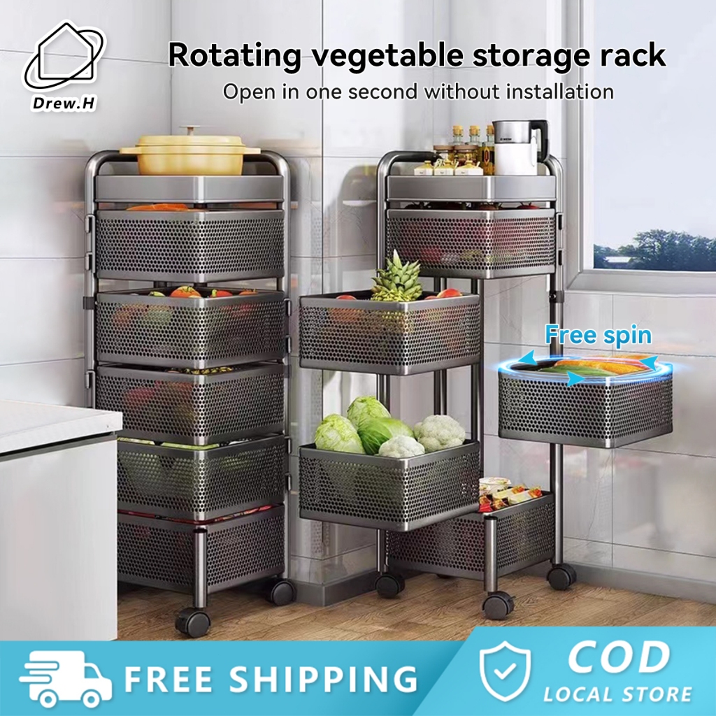 【Ready Stock】Rotating Trolley Rack Kitchen Rack Rotating Rack Spice ...