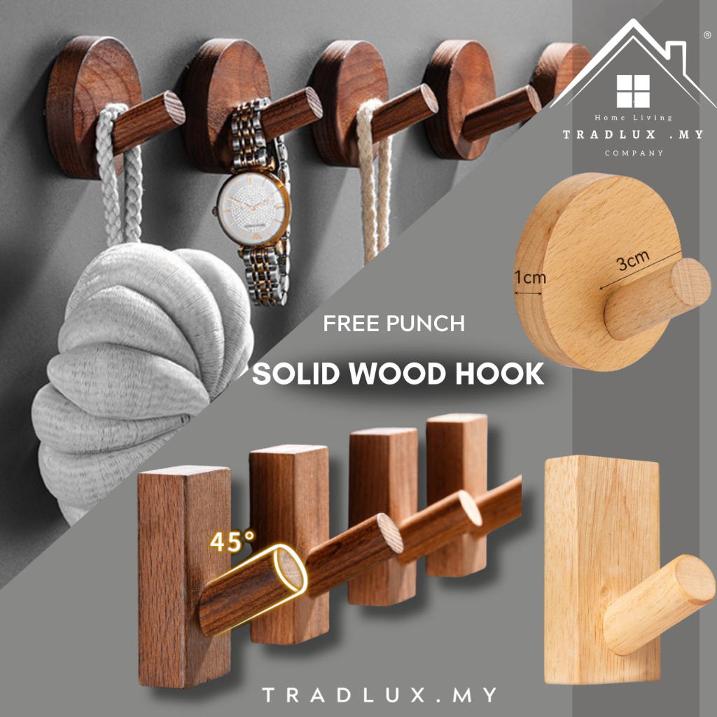 Nordic Solid Wood Hook Creative Hallway Wall Wall-Mounted Coat Hook Punch-Free Strong Sticky ...
