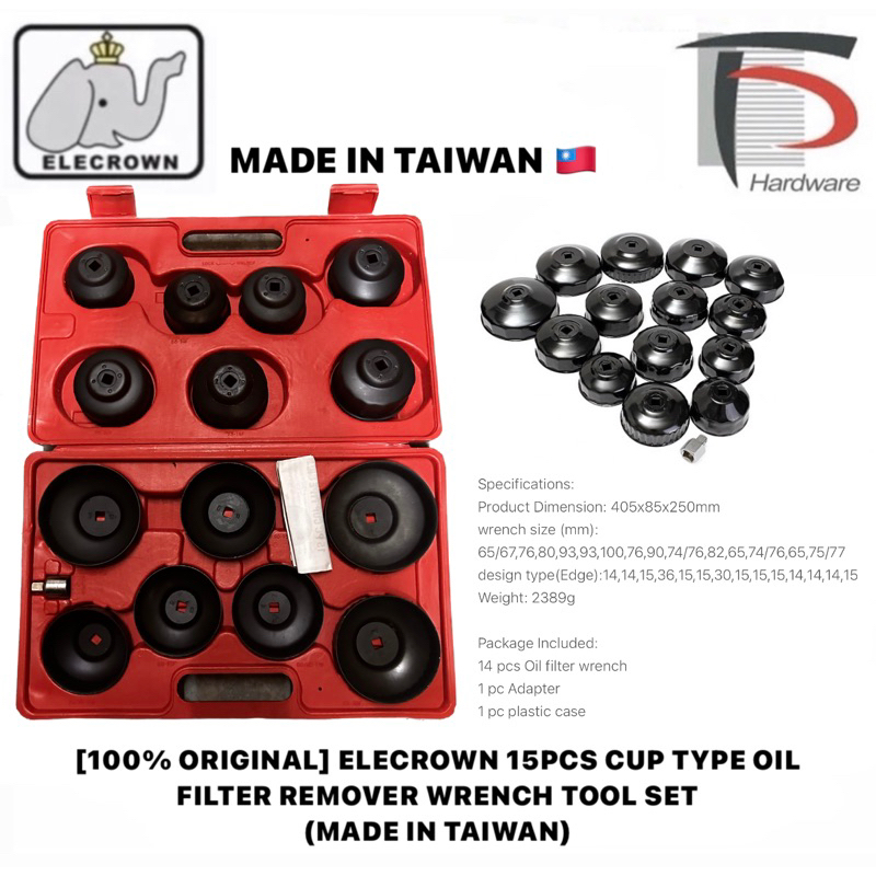 [100% ORIGINAL] ELECROWN 15PCS CUP TYPE OIL FILTER REMOVER WRENCH TOOL ...