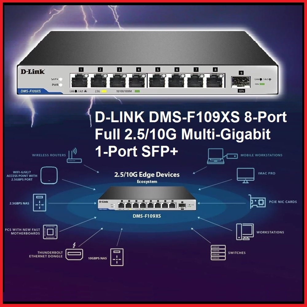 D-Link DMS-F109XS 8 Port 2.5G Multi-Gigabit Unmanged Switch - Full 2.5G Port + 1-Port SFP+10G ...