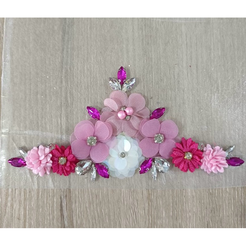 Flower 3d Patch with chunky beads / Bunga 3d dengan diamond tampal iron ...