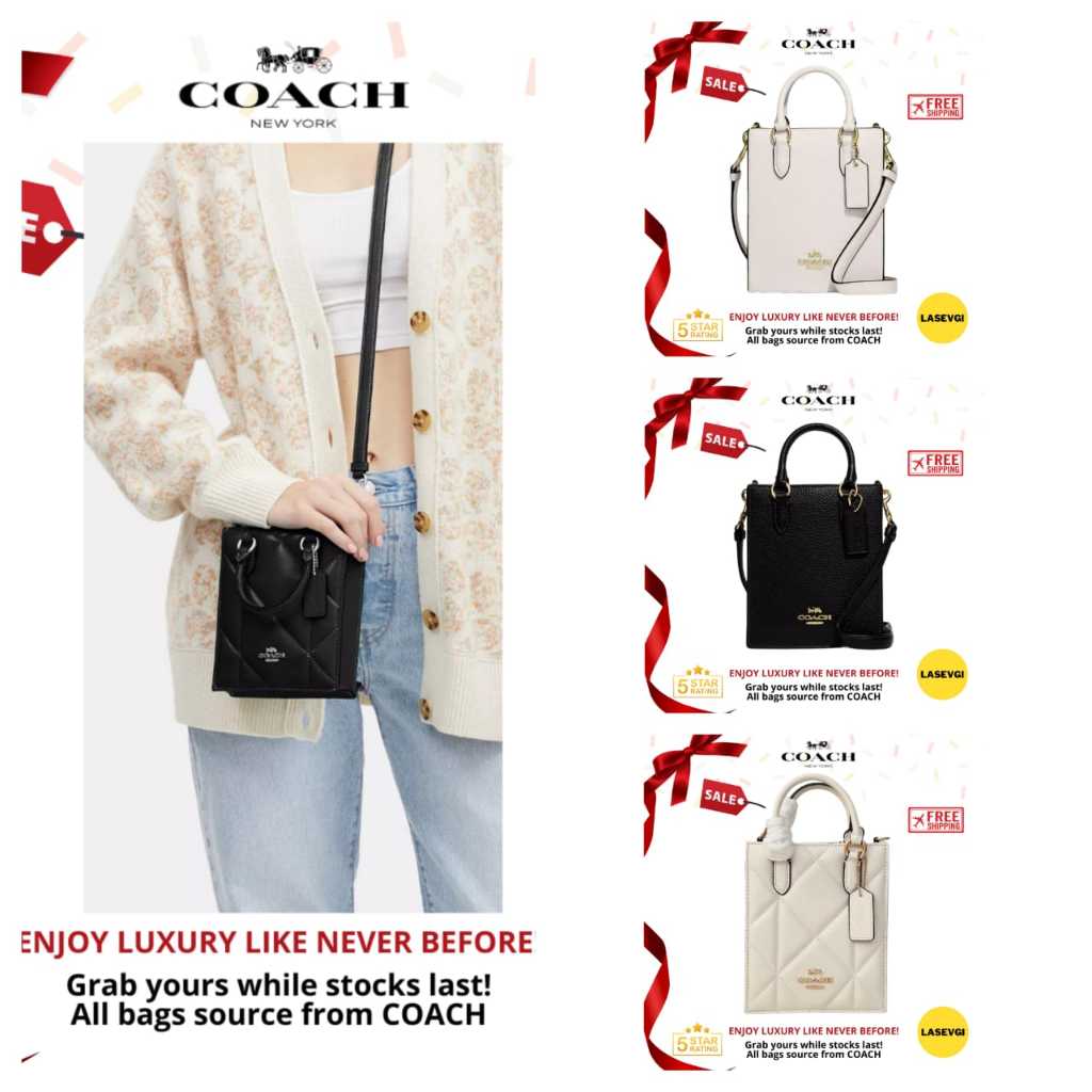RAYA 2025 ORIGINAL COACH North South Mini Tote Collection White Chalk ...