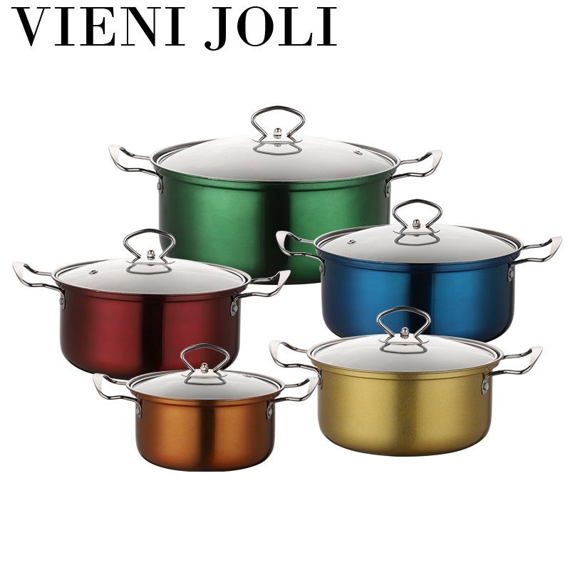 VIENI JOLI 5 pcs set Colourful Stainless Steel Cooking Pot Set with ...