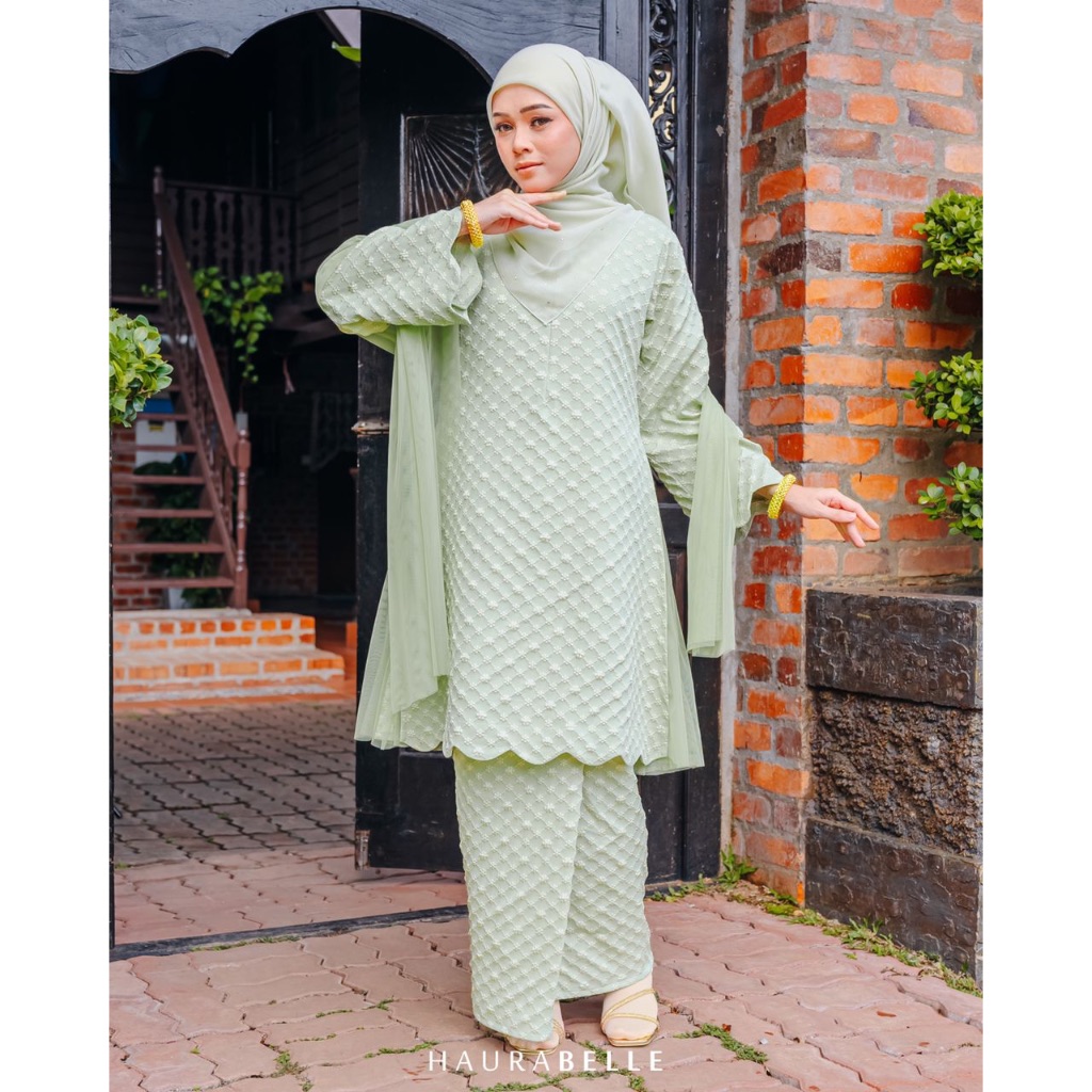 Readystock Bayu Kurung Haurabelle Baju Kurung Brocade Add On Net Shawl ...