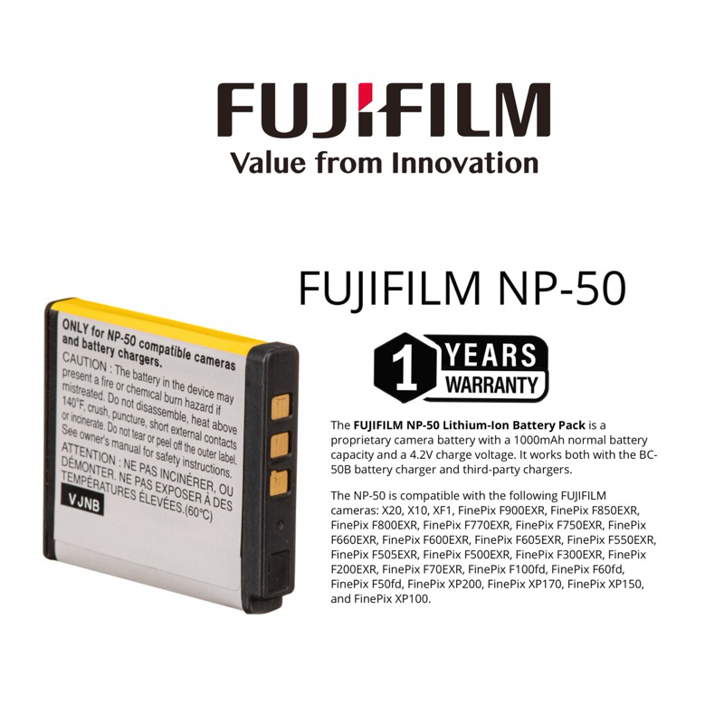 FUJIFILM NP-50 Lithium-Ion Battery Pack (1 YEARS WARRANTY) | Shopee ...