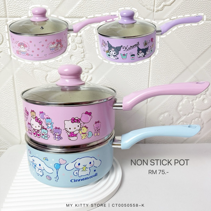 Hello Kitty My Melody Non Stick Cooking Pot Kuromi Cinnamoroll Frying Pan with Glass Lid ...