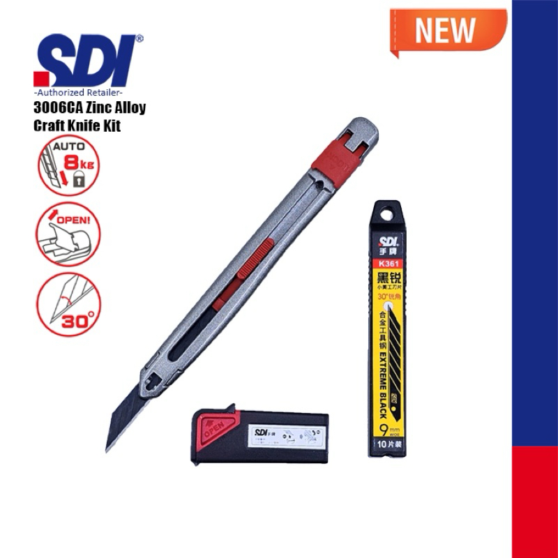 SDI 3006CA Ingenuity Aluminium Zinc Precision Craft Utility Cutter Knife Pisau Blade 9 mm 30 ...