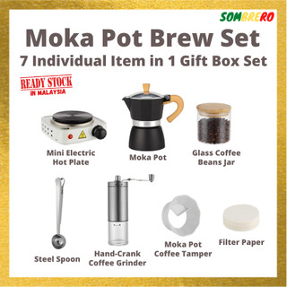 Moka Pot Coffee Maker Brew Set 7pcs Complete Gift Set Home Travel Set ...