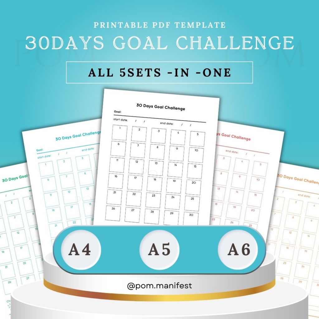 [PDF] 30 Days Goal Challenge Planner Bundle 5 sets Printable Template ...