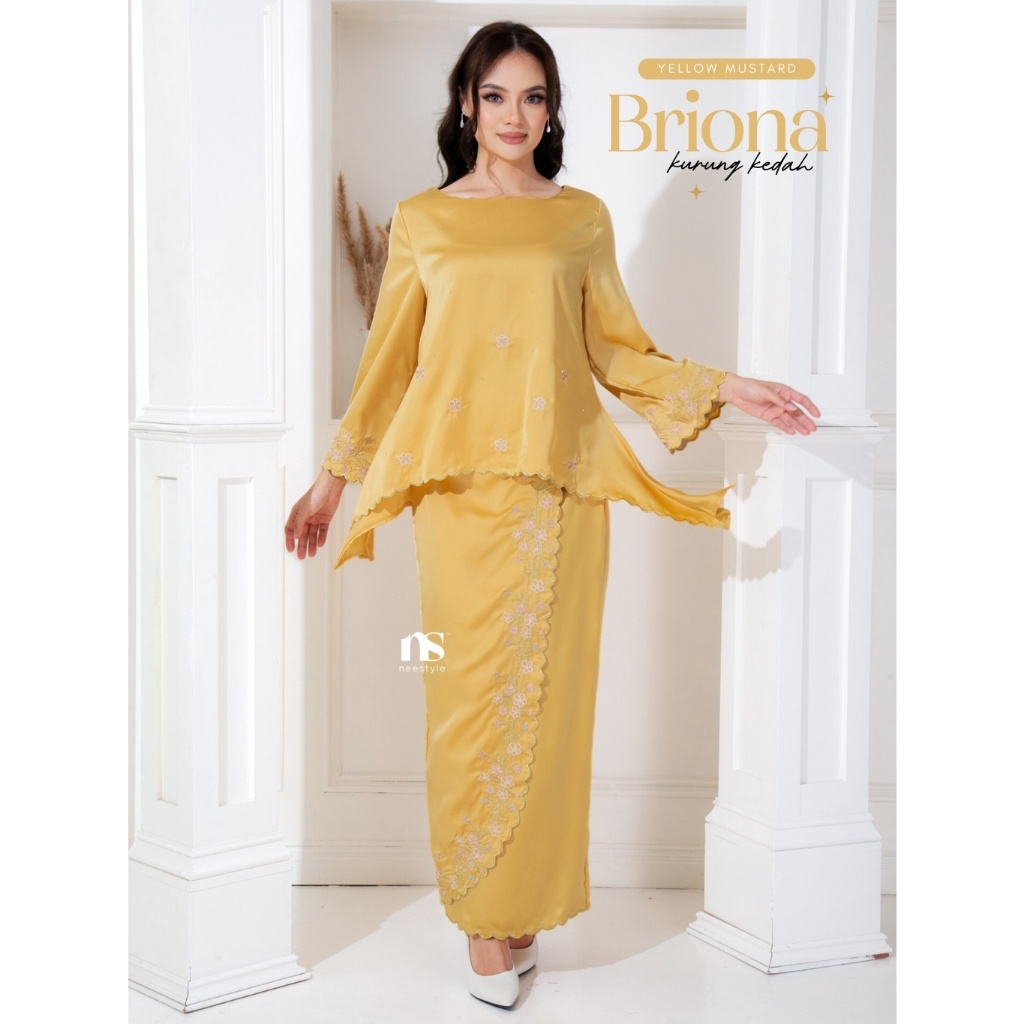BRIONA KURUNG Baju Raya 2024 Kurung Kedah Satin Silk Sulam Emas Baju ...