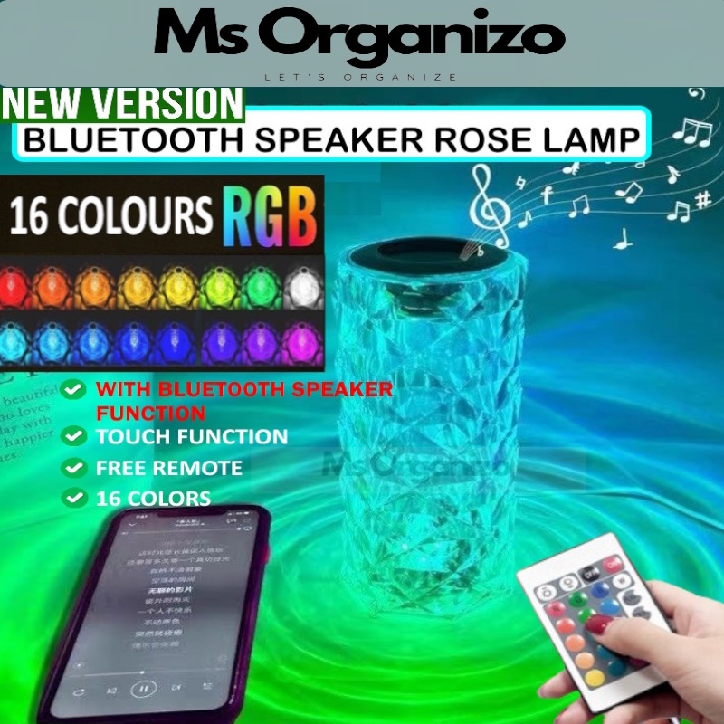 NEW Diamond Rose Bluetooth Speaker +16 Color RBG Table Light Bedroom ...