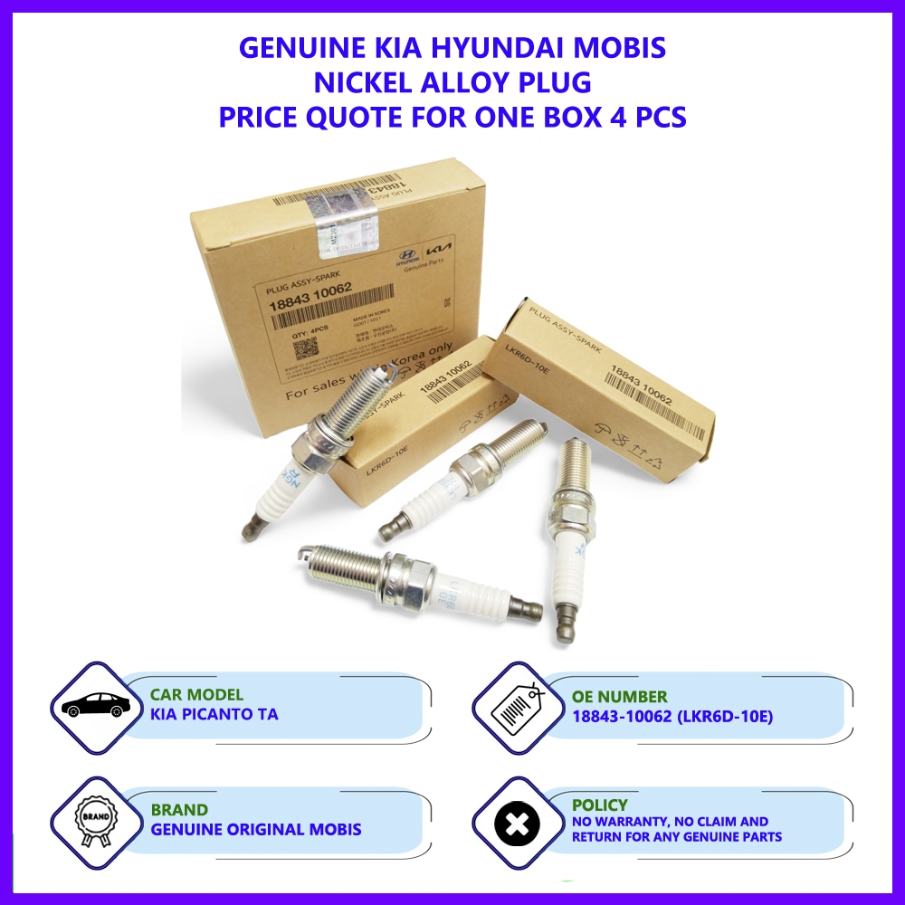 Kia Picanto TA 2013-2017 Genuine Hyundai Mobis Spark Plug (18843-10062 ...