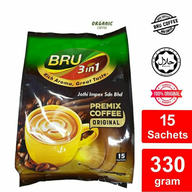 BRU 3 IN 1 BRU COFFEE PREMIX COFFEE ORIGINAL 15 Sachets | Shopee Malaysia