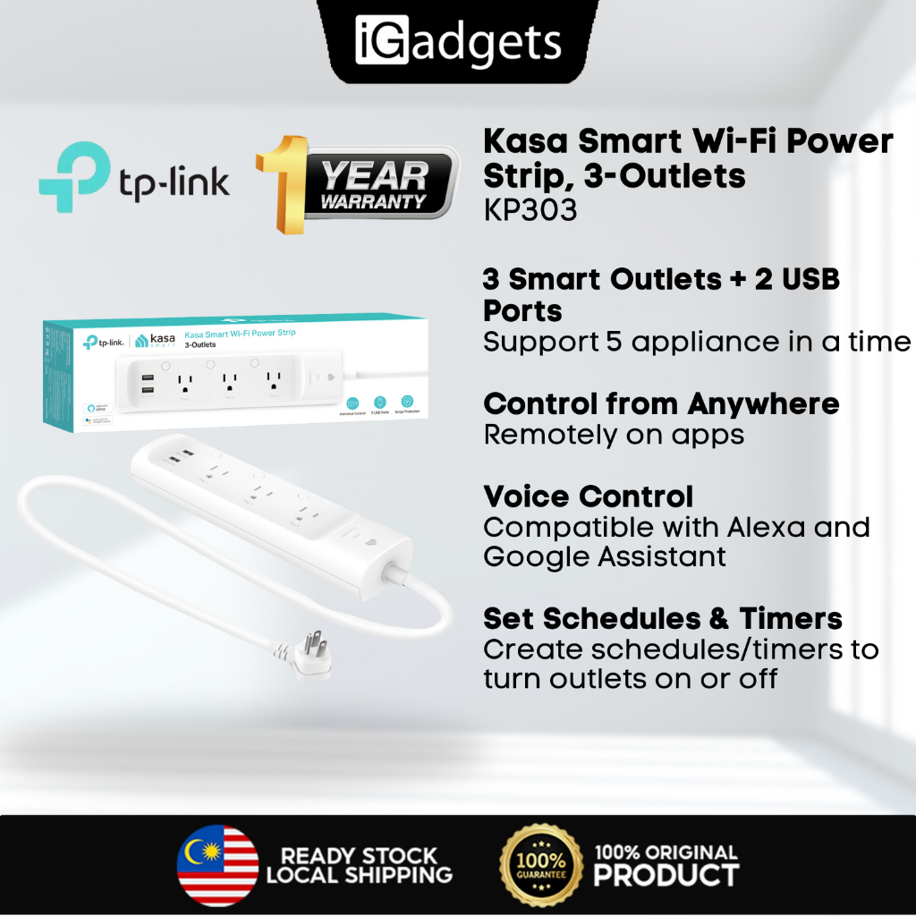 TP-Link Kasa KP303 3 Outlets Wifi Smart Strip Power Extension Plug ...
