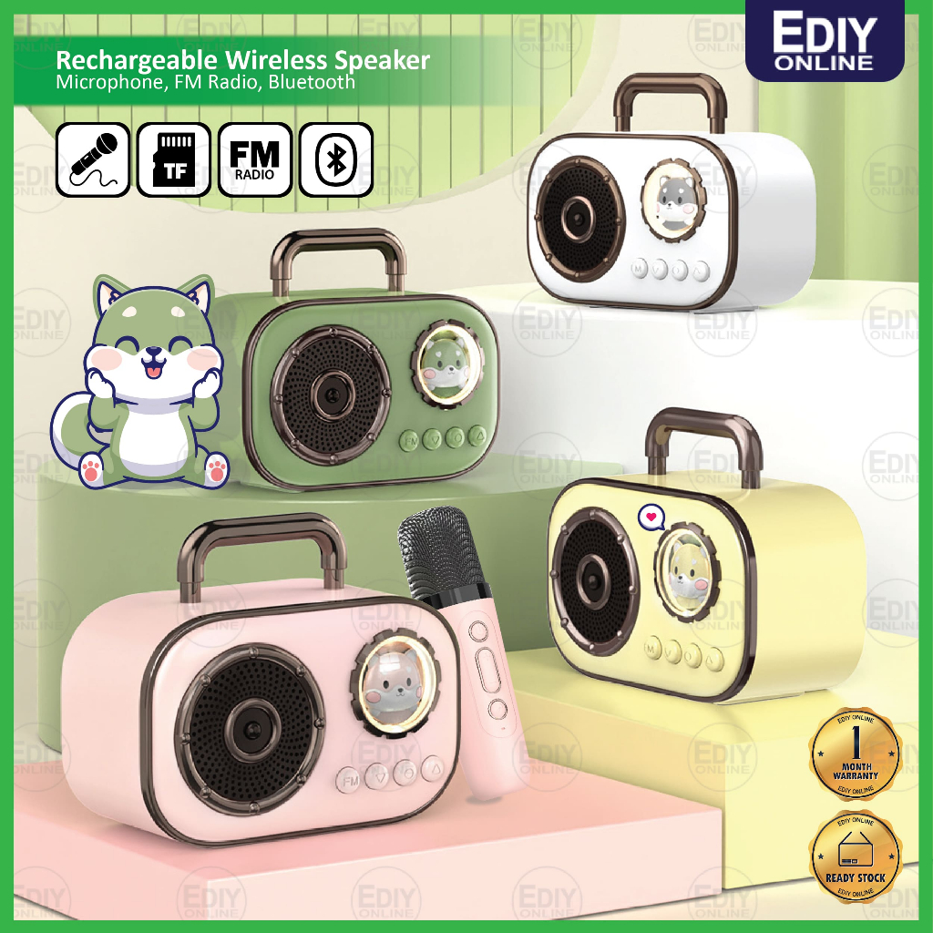 Cute Mini Wireless Speaker Microphone Mic FM Radio Bluetooth Player ...